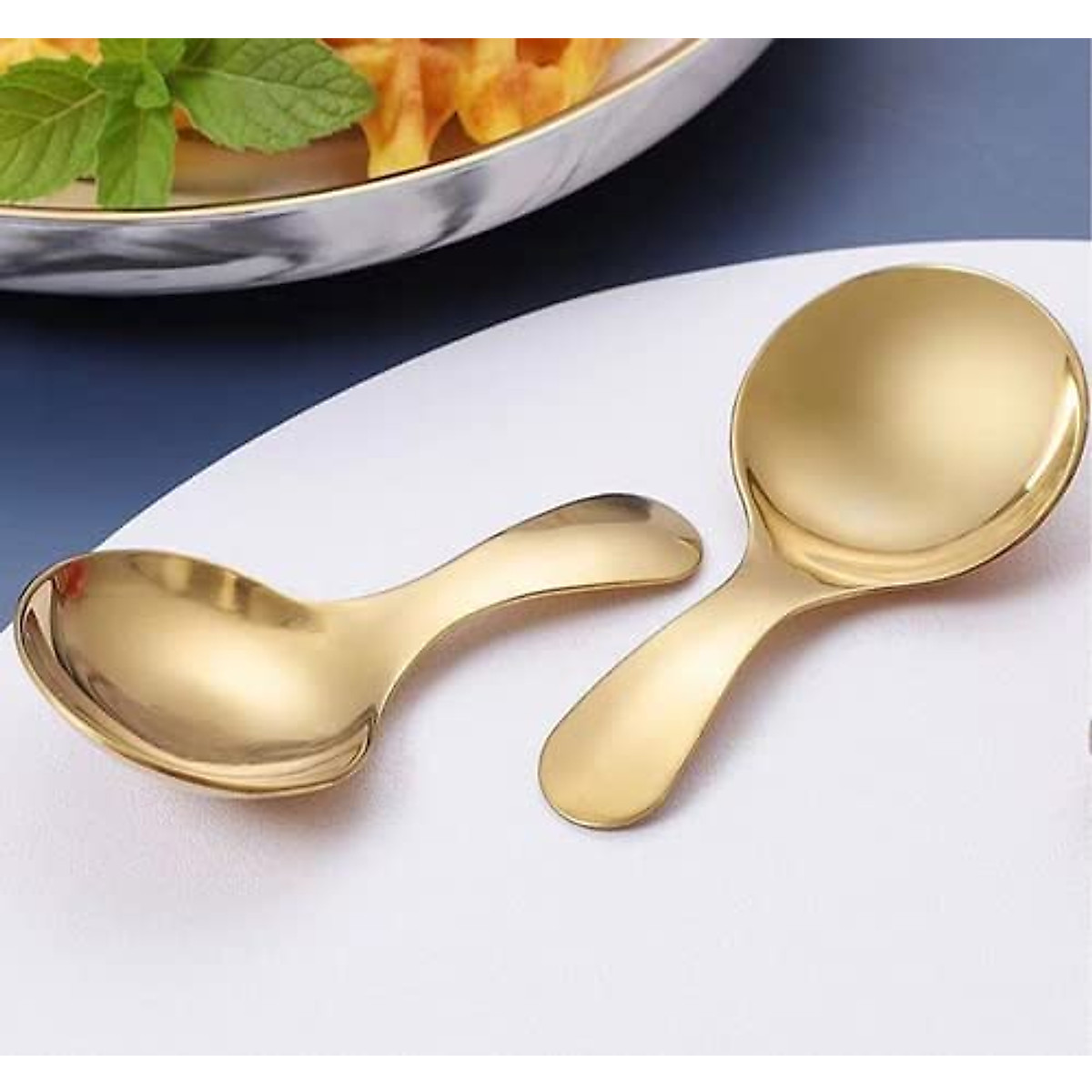 PHAETON 8PCS Golden Stainless Steel Short Handle Spoons Soup Spoons Condiments Spoon Dessert Spoon Tea Coffee Spoons