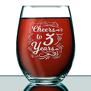 JohnPartners993 Cheers To 3 Years Wine Glass - Etched Sayings - Gift To Celebrate Wedding - Business - Or Work Anniversary - Gift For Him Her Couple