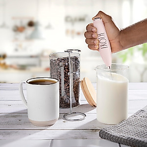 Rae Dunn Milk Frother- Handheld Electric Drink Mixer, Handheld Electric Milk Frother, Coffee Frother, Hand Blender, Frappe Maker, Handheld Latte Maker Milk Foamer (Pink)