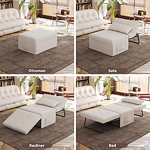 Iroomy Sofa Bed,Chair Bed,Sleeper Couch,4 in 1 Multi-Function Folding Ottoman Bed with Slide StoragePocket for Living Room,Bedroom,Hallway,Beige