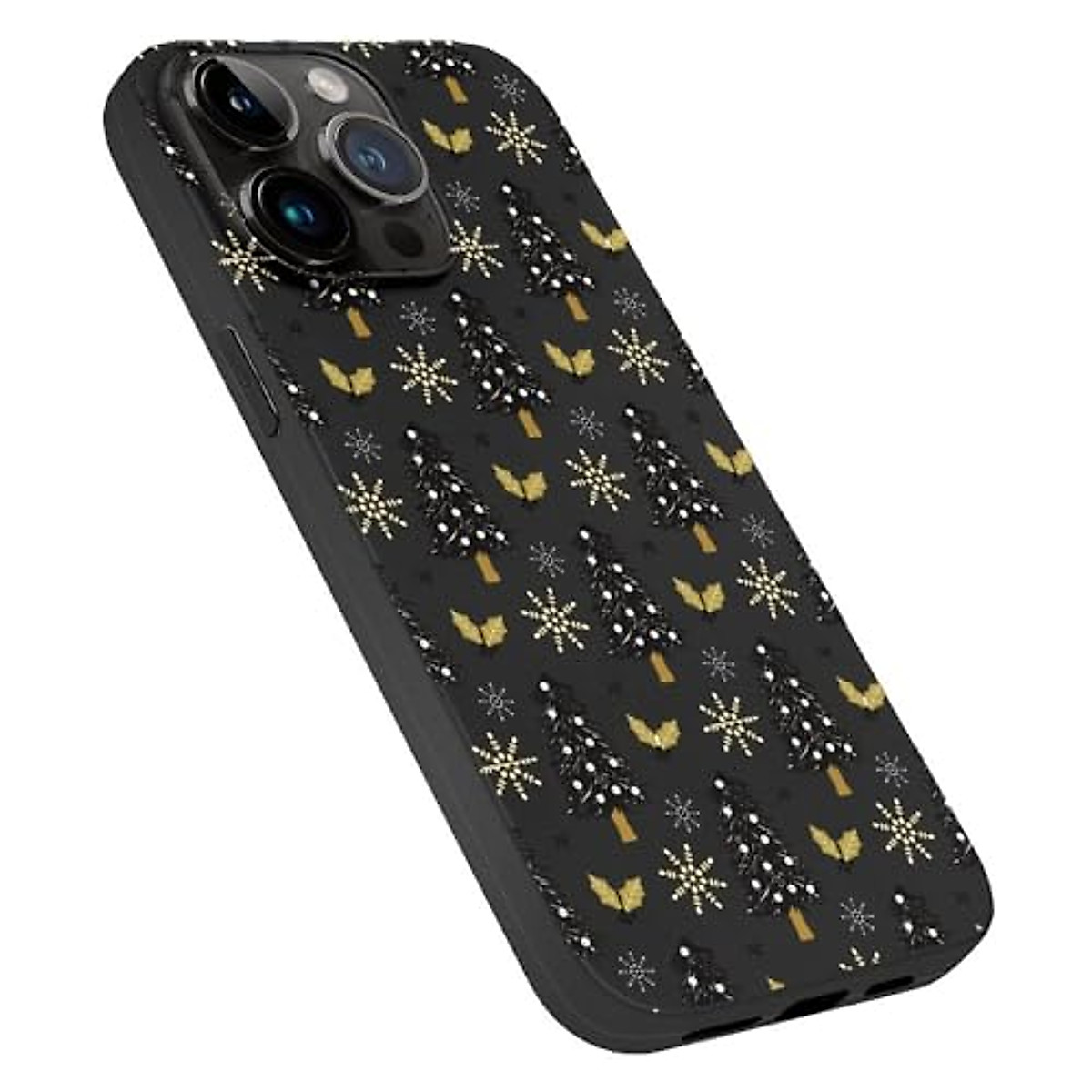 Niapessel Compatible with iPhone 15 Pro Max Case Christmas Tree Golden Black Print Shockproof Protective Phone Cases Slim Thin Cover TPU for Women Men Boys Girls