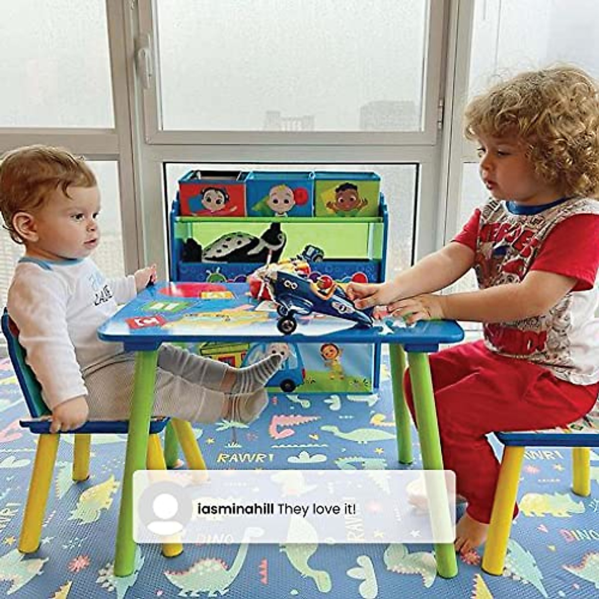 PZCXBFH 4-Piece Toddler Playroom– Set Includes Table and 2 Chairs and 6 Boxes of Toy Storage