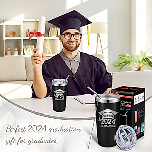 Patelai 1 Pcs 2024 Graduation Gift Travel Tumbler, Grad Gifts for Her Him Daughter Son Nephew Niece Brother Sister Friends Senior College Graduates, 20 oz Insulated Mug Tumbler with Lid (Black)