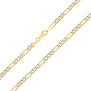 Nuragold 10k Yellow Gold Solid 5mm Figaro Chain Link Diamond Cut Pave Two Tone Bracelet, Mens Womens Jewelry 7" 7.5" 8" 8.5" 9"