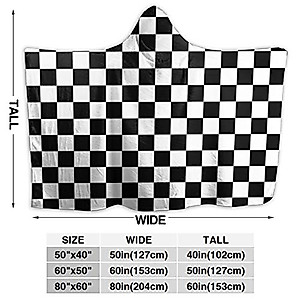 Black White Race Checkered Flag Hoodie Blanket Wearable Throw Blankets for Couch Blanket Hooded for Baby Kids Men Women