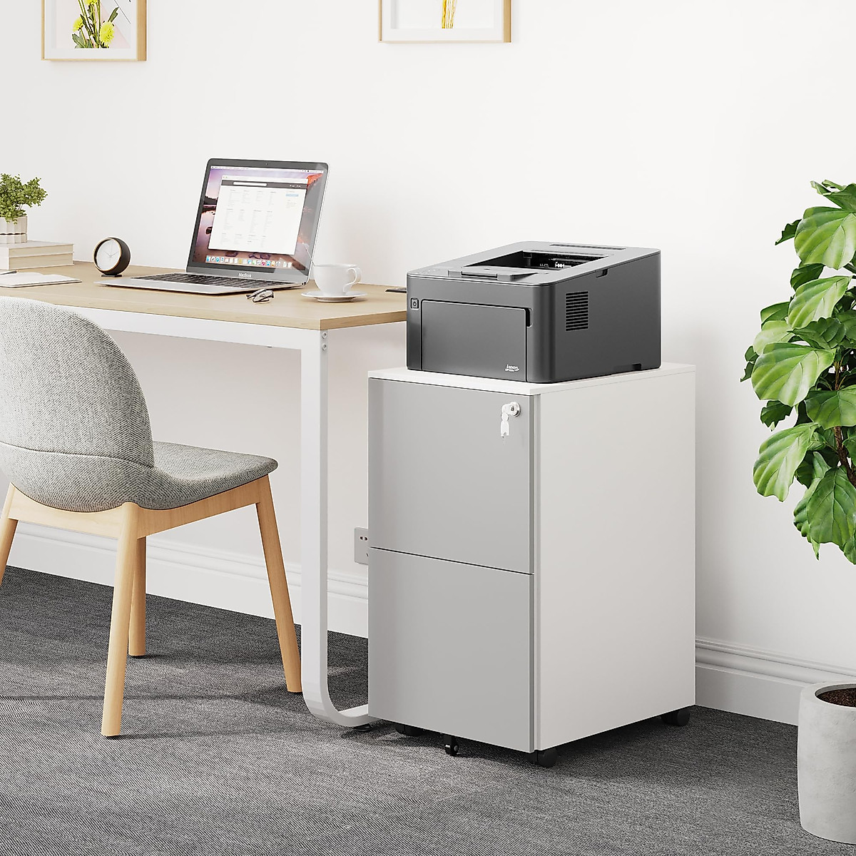 YITAHOME 2-Drawer File Cabinet with Lock, Metal Mobile File Cabinet with Lock, Filing Cabinet Under Desk Fits Legal/Letter for Home/Office, Fully Assembled, Grey and White