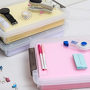 Citylife 3 PCS Plastic Storage Bins with Latching Lids Portable Project Case Clear File Box Stackable Storage Containers for Organizing A4 Paper, Photo, Document, Scrapbook