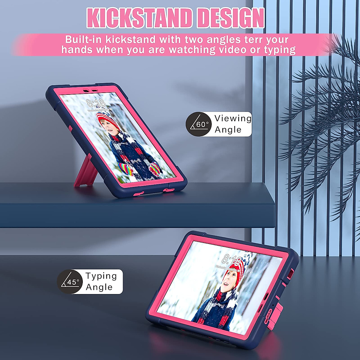 Bingcok for TCL TAB 8 LE Case, TCL TAB 8 LE Case for Kids, Heavy Duty Rugged Full-Body Hybrid Shockproof Drop Protection Cover for TCL Tab 8 LE (9137W) 2023/TCL Tab 8 WiFi (9132X) (5-Navy+Rose)