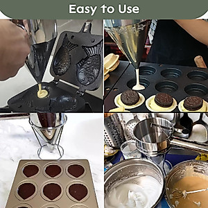 AMGSH Stainless Steel Pancake Batter Dispenser, Piston Funnel Dispenser with Stand Detachable Handle for Takoyaki Baking Cake Desserts (600ML/20OZ)