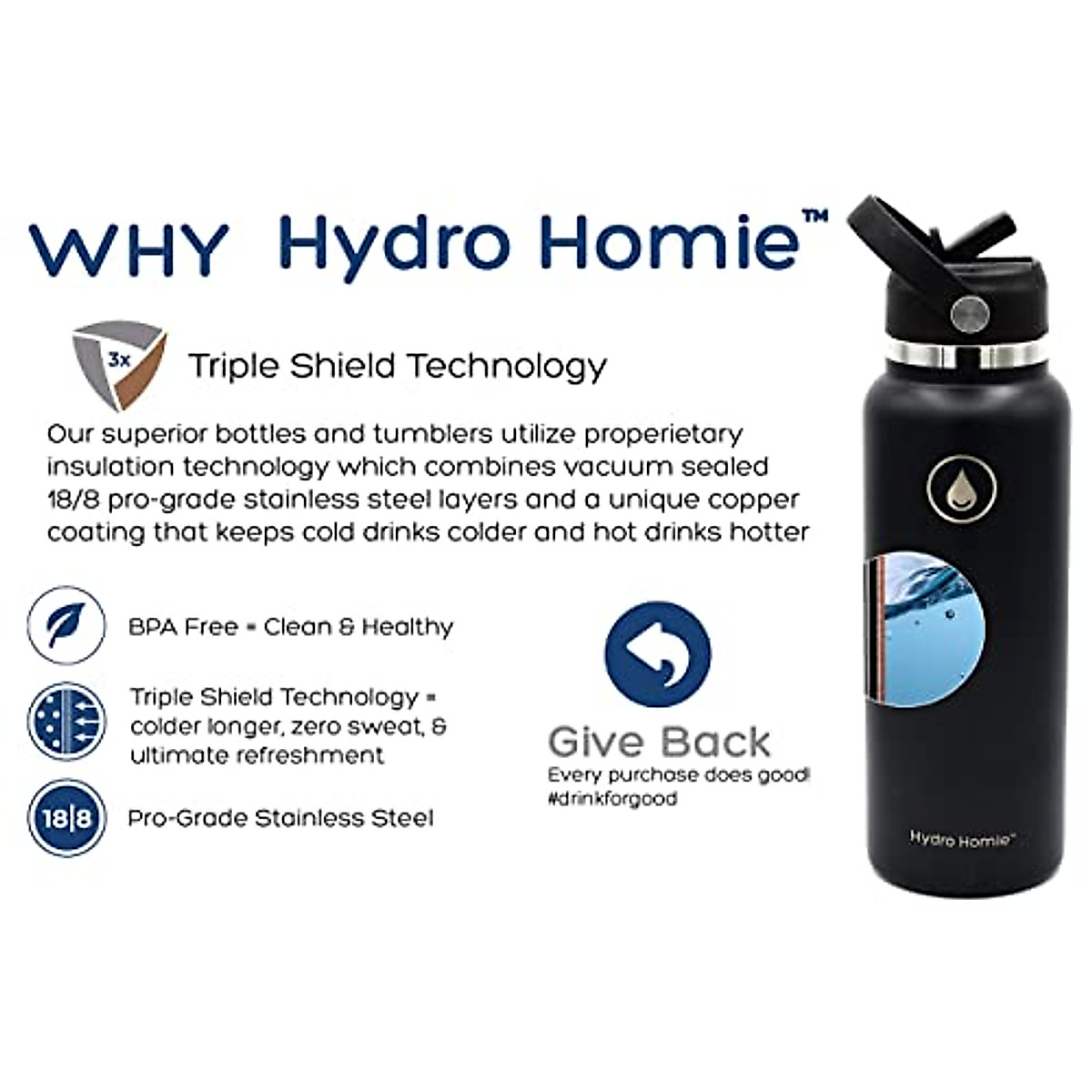 HYDRO HOMIE Tumbler with Magnetic Lid - Premium Stainless Steel Triple Wall Vacuum Insulated with Triple Shield Technology 30 oz Dr Red