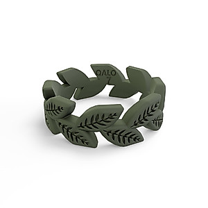 QALO Women's Rubber Silicone Ring, Vine Rubber Wedding Band, Breathable, Durable Engagement Silicone Ring, 5.8mm Wide 1.75mm Thick, Sage, Size 6