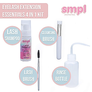 SMPL Aesthetics Eyelash Extension Cleanser, Lash Shampoo, Lash Cleaner for Extensions, Lash Brush, Rinse Bottle, Lash Bath, Free E-Book Sensitive, Paraben, Sulfate Free, Makeup Remover, Primer (Fresh)