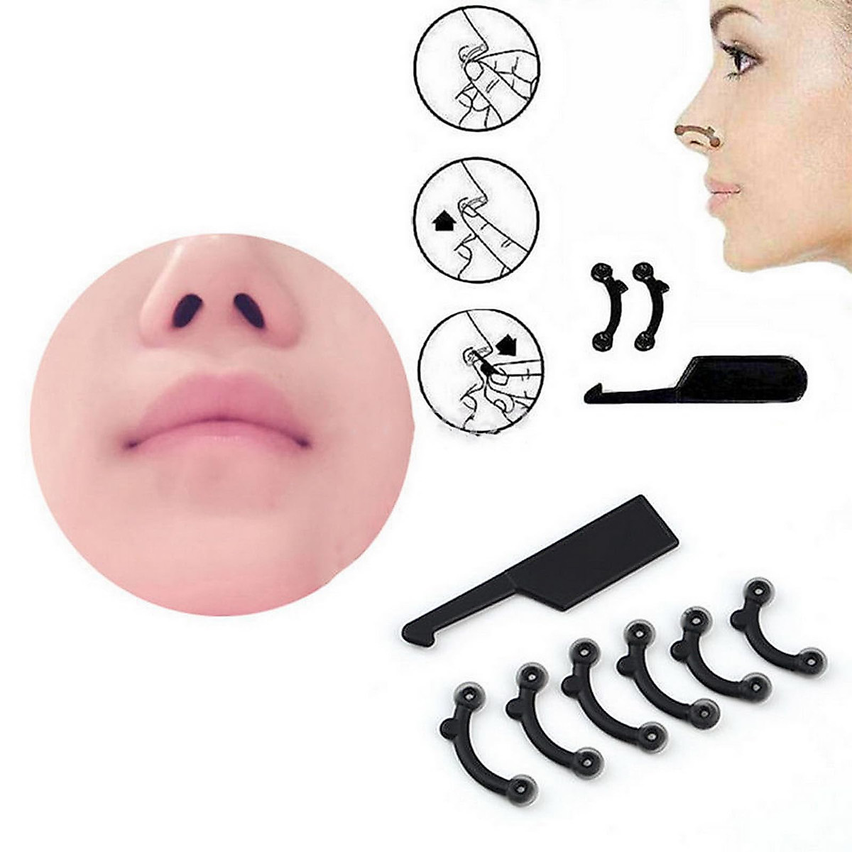 VANANA 3 Sizes Invisible Nose Lifter, Soft Silicone Nose Sharper Straightening Nose Up Corrector Tool, Comfortable Easy Install Removable (Black)
