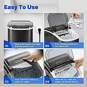 YSSOA Portable Ice Maker for Countertop, 9 Ice Cubes Ready in 6 Mins, 26lbs Ice/24Hrs, with Self-Cleaning Feature, Ice Spoon and Basket, for Home Kitchen Office Camper RV, Black