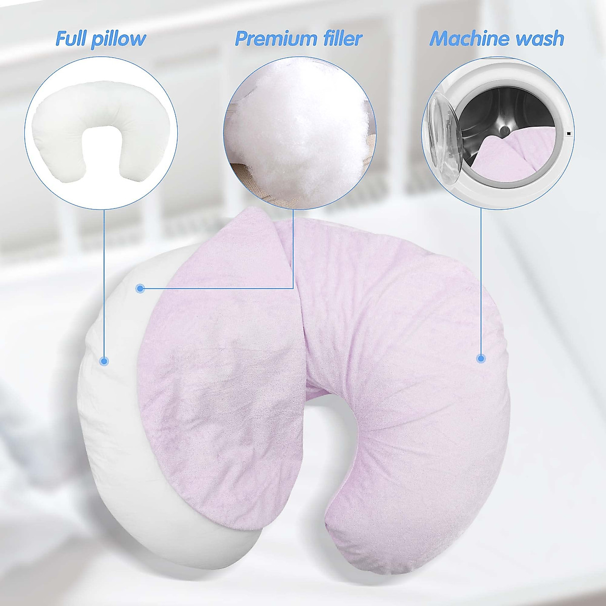 LAT Waterproof Nursing Pillow and Positioner, Breastfeeding Pillow for Mom,Newborn Infant Soft Cotton Feeding Cushion for Boys and Girls(Pink)