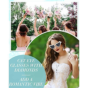 Huquary 6 Pairs Heart Pearl Sunglasses Bride Sunglasses for Wedding Vintage Heart Sun Glasses Love Shaped Sunglasses (White)