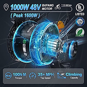 FREESKY Electric Bike for Adults, 1000W BAFANG Motor Dual Battery 26”Fat Tire Electric Bike, Full Suspension Dual Hydraulic Brakes E Mountain Bicycles 35mph 60-110 Miles Long Range Fast Electric Bikes