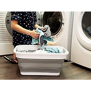 SAMMART 41L(10.8 gallon) Collapsible Plastic Laundry Basket-Foldable Pop Up Storage Container/Organizer-Portable Washing Tub-Space Saving Hamper, Water capacity: 32L (8.4 gallon) (Rectangular, Grey)