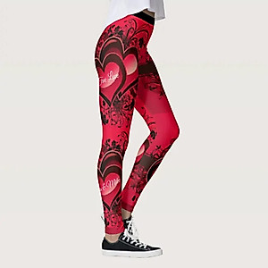 Bblulu Valentines Day Running Leggings, Soft Heart Love Couple Sweet Leggings High Waisted Heart Pants High Waist Yoga Pants