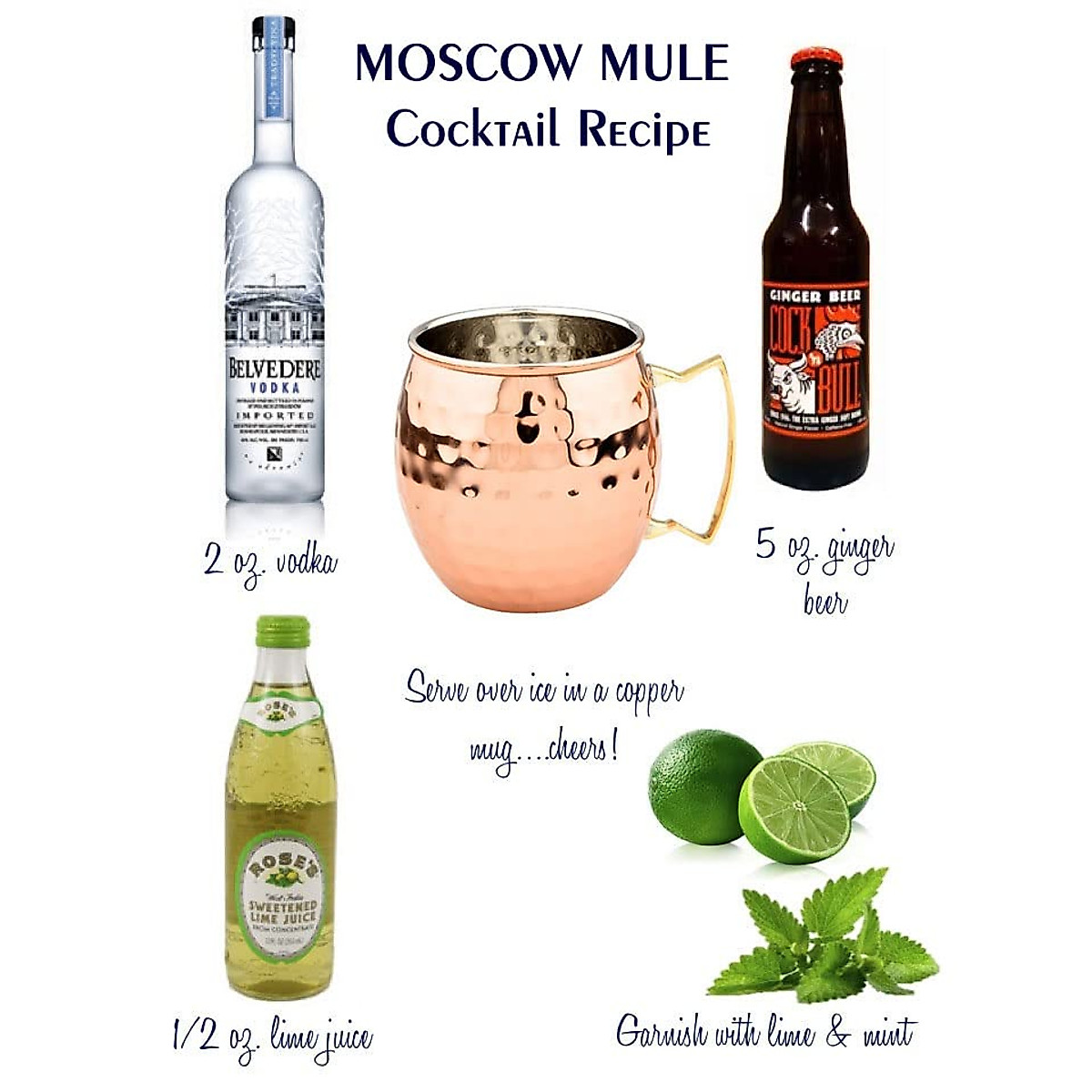 BOLD & DIVINE Copper Plated Moscow Mule Mugs Set of 4 | 18 Oz Hammered Copper Cups with Stainless Steel Lining Gold & Brass Handles with Copper Straws & Shot Glass | Perfect for Bars, Parties & Gifts