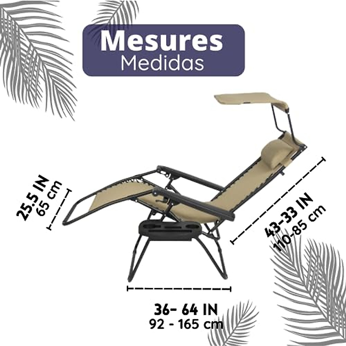 Elly Décor Adjustable Steel Mesh Zero Gravity Recliner with Pillows and Canopy, Lockable Anti-Slip Design, Folding Patio Beach Chair, Comfortable Seat for Outdoor Tanning, Patio Beach Recliner Chair