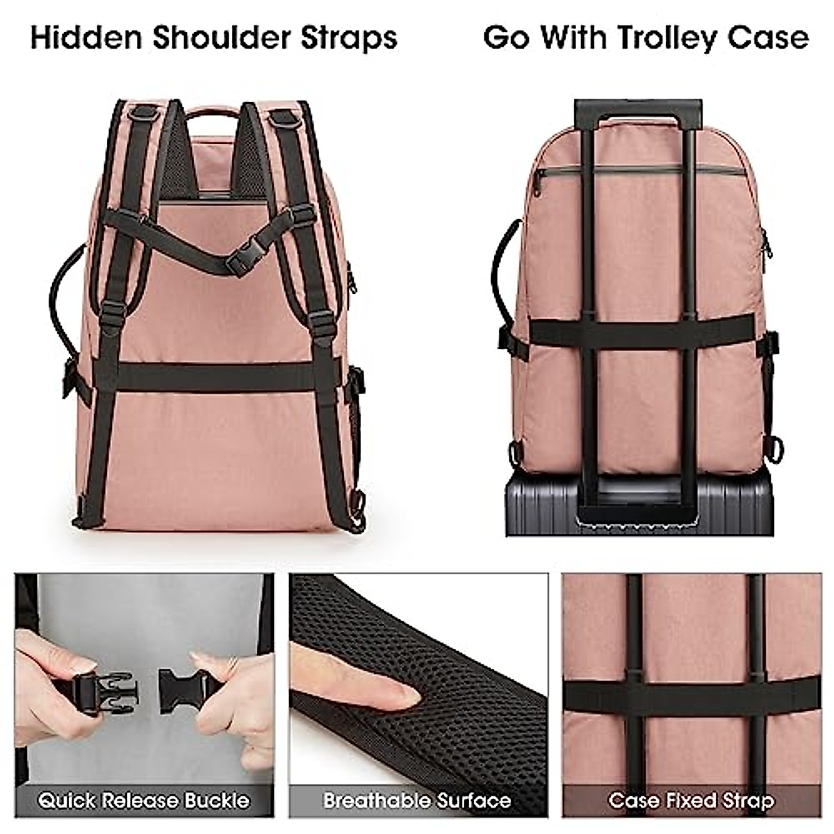 G4Free Travel Backpack For Women Men 40l Carry On Waterproof Large 17inch Laptop Backpack For Traveling On Airplane, College Bag Casual Daypack With 3 Packing Cubes For Weekender Business Hiking Pink