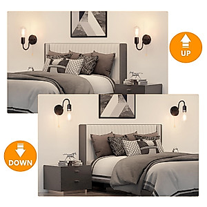 Spiglamm Black Wall Sconces with On/Off Switch,Industrial Metal Wall Lamps for Bedrooms Set of 2, Pull Chain Wall Mount Light for Bedroom Living Room Hallway