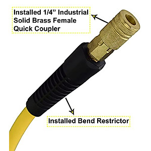 YOTOO Hybrid Air Hose 3/8-Inch by 50-Feet 300 PSI Heavy Duty, Lightweight, Kink Resistant, All-Weather Flexibility with 1/4-Inch Industrial Air Fittings and Bend Restrictors, Yellow