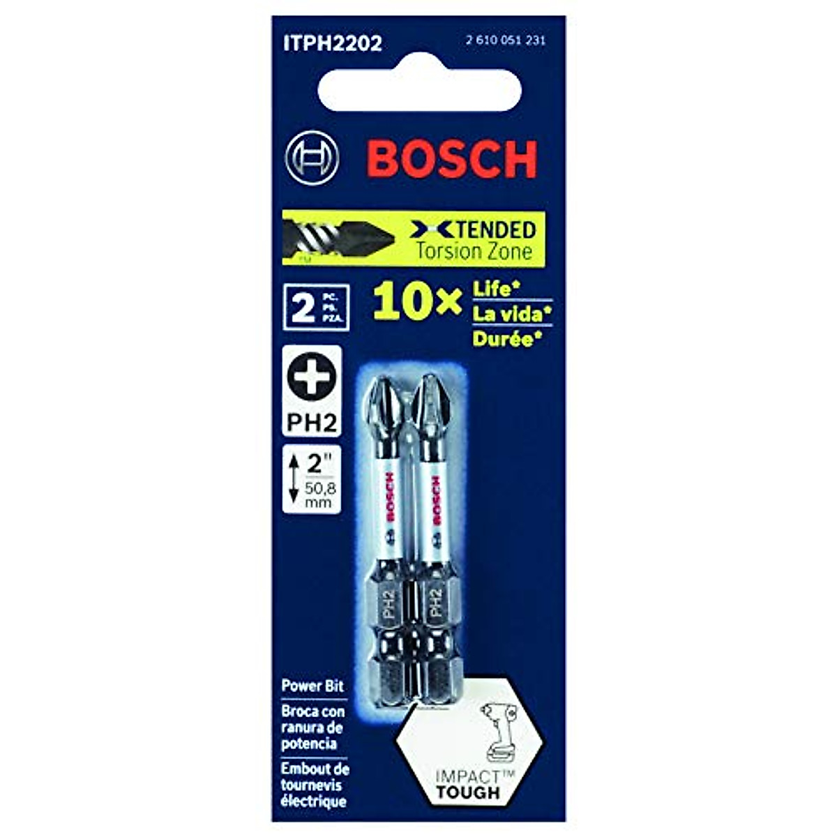 BOSCH ITPH2202 2-Pack 2 In. Phillips #2 Impact Tough Screwdriving Power Bits