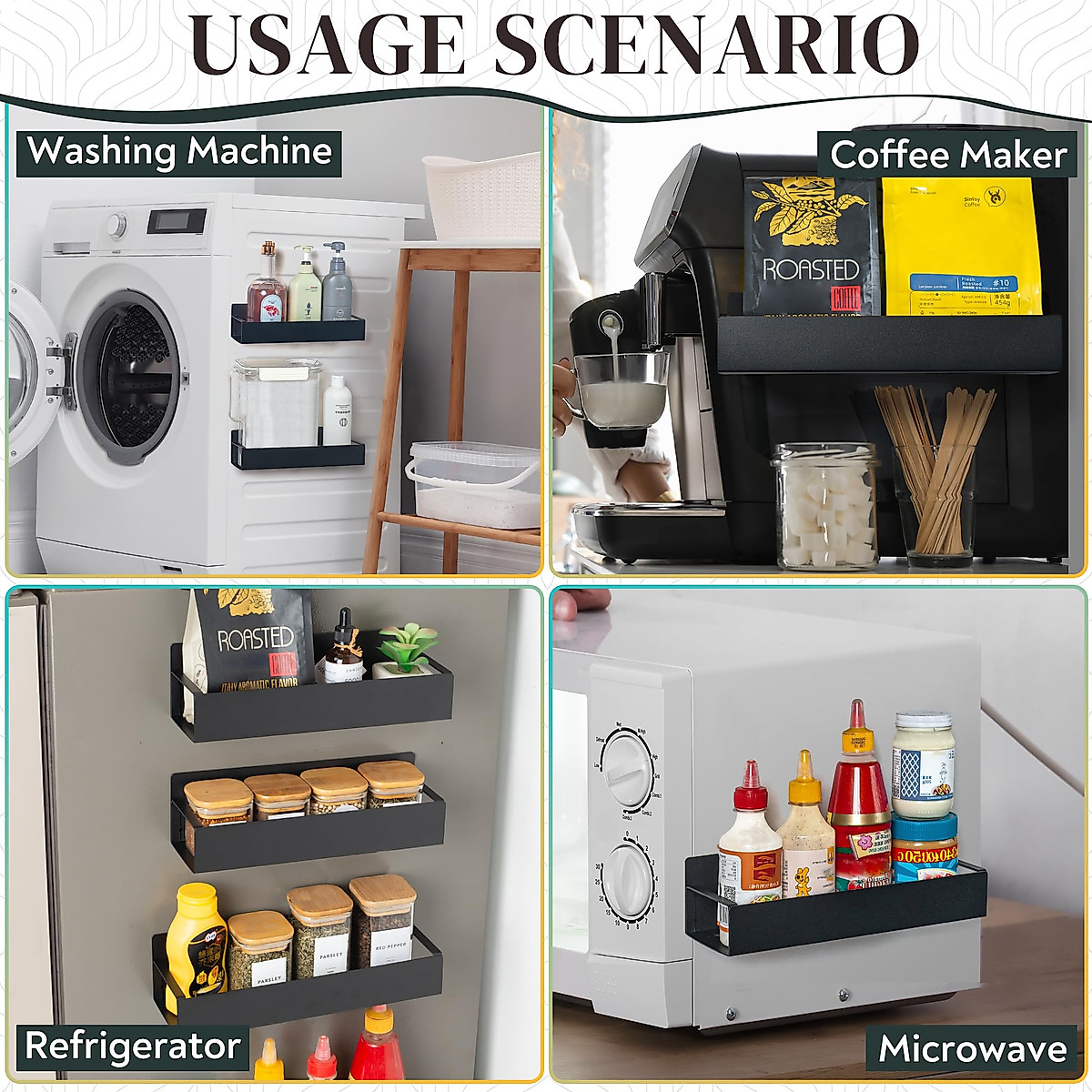 4 Pack Magnetic Spice Rack, Spice Rack Magnetic for Fridge, Magnet Spice Rack, Fridge Spice Rack Magnet, Magnetic Spice Rack for Refrigerator, Magnetic Shelf for Fridge, Magnetic Fridge Shelf