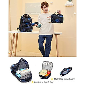 3Pcs Galaxy Childrens Backpacks for Boys, Capacity Elementary Primary School Bags Bookbags for Kids, with Insulated Lunch Bag