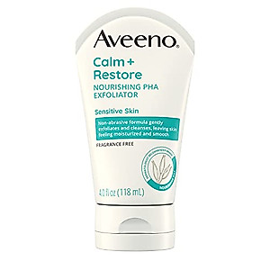 Aveeno Calm + Restore Nourishing PHA Facial Exfoliator Daily for Sensitive Skin, Fragrance-Free & Non-Abrasive Oat Formula to Gently Exfoliate & Cleanse Skin, Hypoallergenic, 4 fl. oz