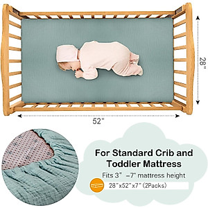 Muslin Crib Sheets for Baby Boys Girls,Cotton Neutral Crib Sheets, Soft and Breathable Toddler Bed Sheets, Fitted Standard Crib Mattress | 28"x 52", 2 Pack(Green&Beige)