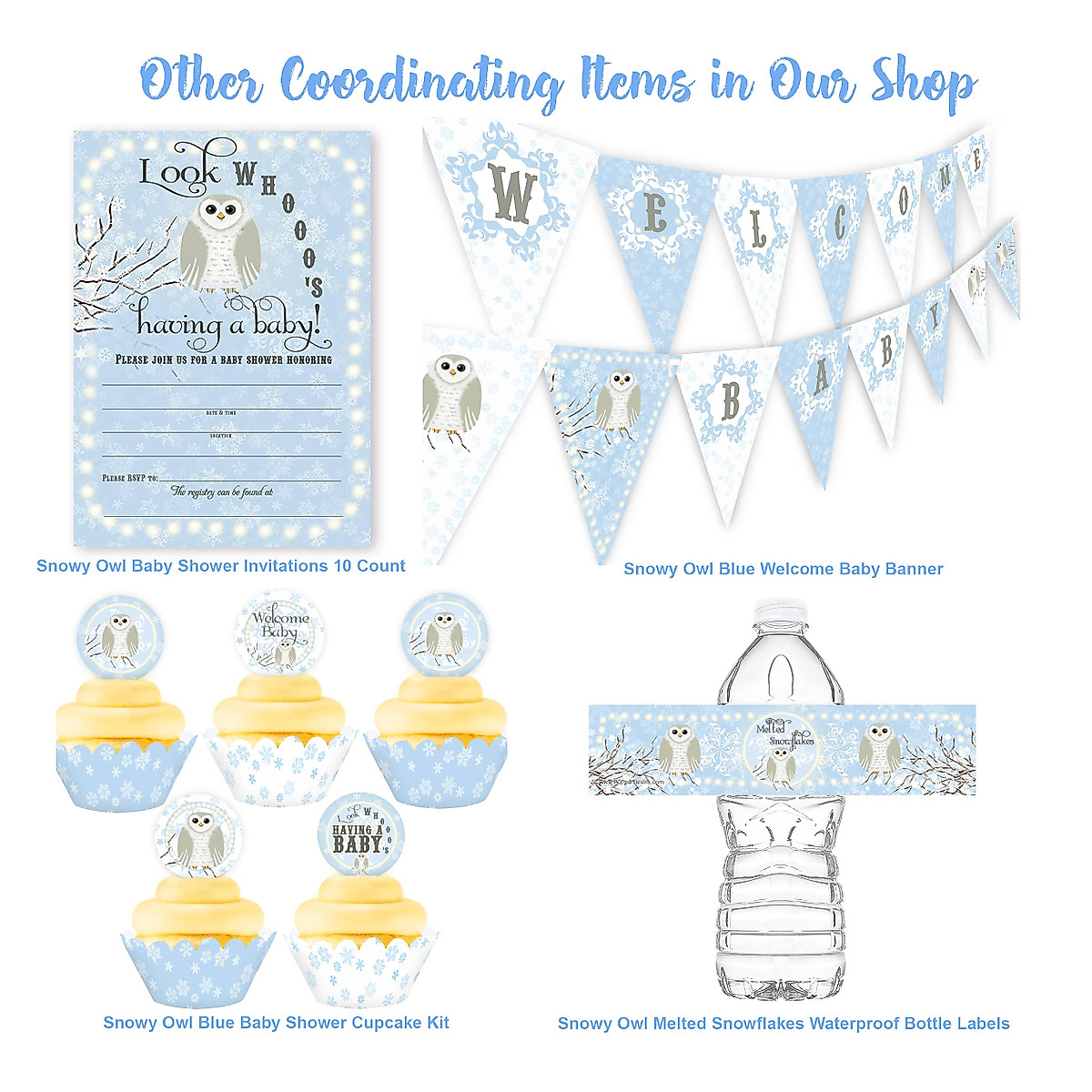 POP parties Snowy Owl Birthday Party Invitations - Blue - 10 Invitations 10 Envelopes