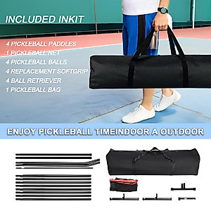 Pennpliy Pickleball Set with Net and Paddles, 22 FT Portable Net, 4 Fiberglass Paddles, 4 Balls, Black