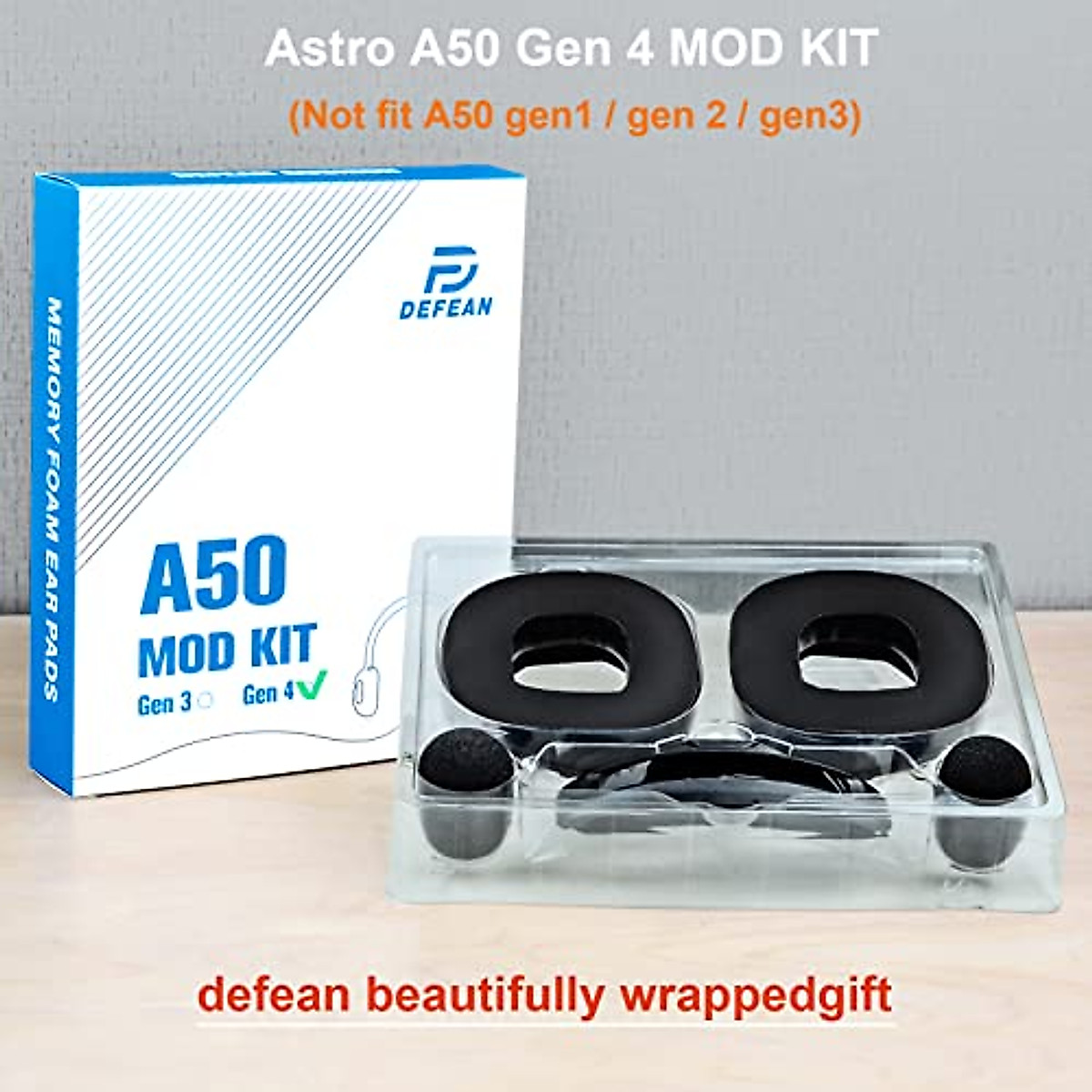 A50 Gen 4 Mod Kit - defean Replacement Earpads and Headband Compatible with Astro A50 Gen 4 Headset,Ear Cushions, Upgrade High-Density Noise Cancelling Foam, Added Thickness (Black Silky Cool Fabric)
