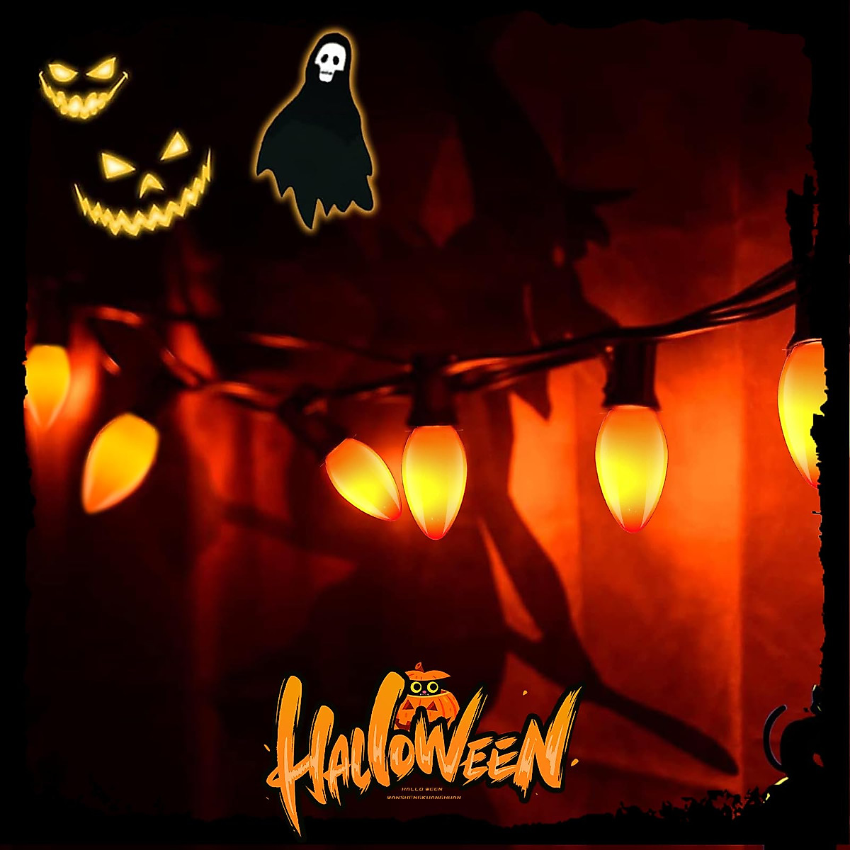 C7 LED Night Light Bulbs, Halloween LED Orange Replacement Bulbs for Outdoor String Lights & Window Candles Chandeliers, E12 Candelabra Base, 0.6 Watt Equivalent to 7 Watt Incandescent Bulb, 25 Pack