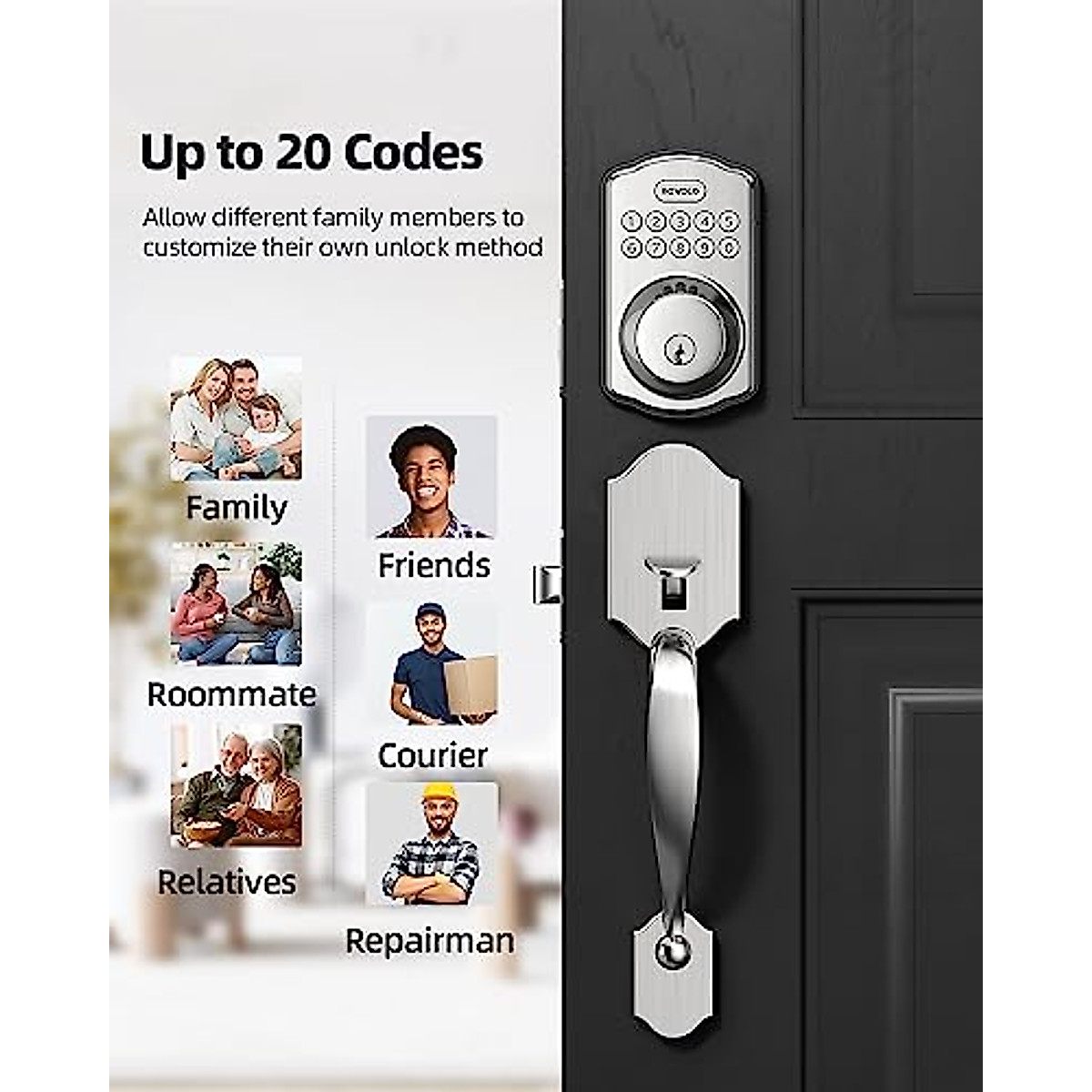 Revolo RE001 Electronic Keypad Deadbolt, Keyless Entry Door Lock, Keyed Entry, Auto Lock, Smart Lock with Handle, Front Door Handle Sets, Anti-Peeking Password, Satin Nickel