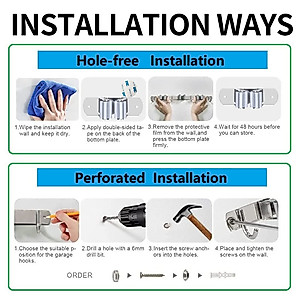 Mokife Mop Broom Holder Wall Mounted Heavy Duty, 4 Pack Stainless Steel Self Adhesive Tools Storage Organizers for Utility Room, Kitchen, Bathroom, Garage, Laundry, Garden and Office