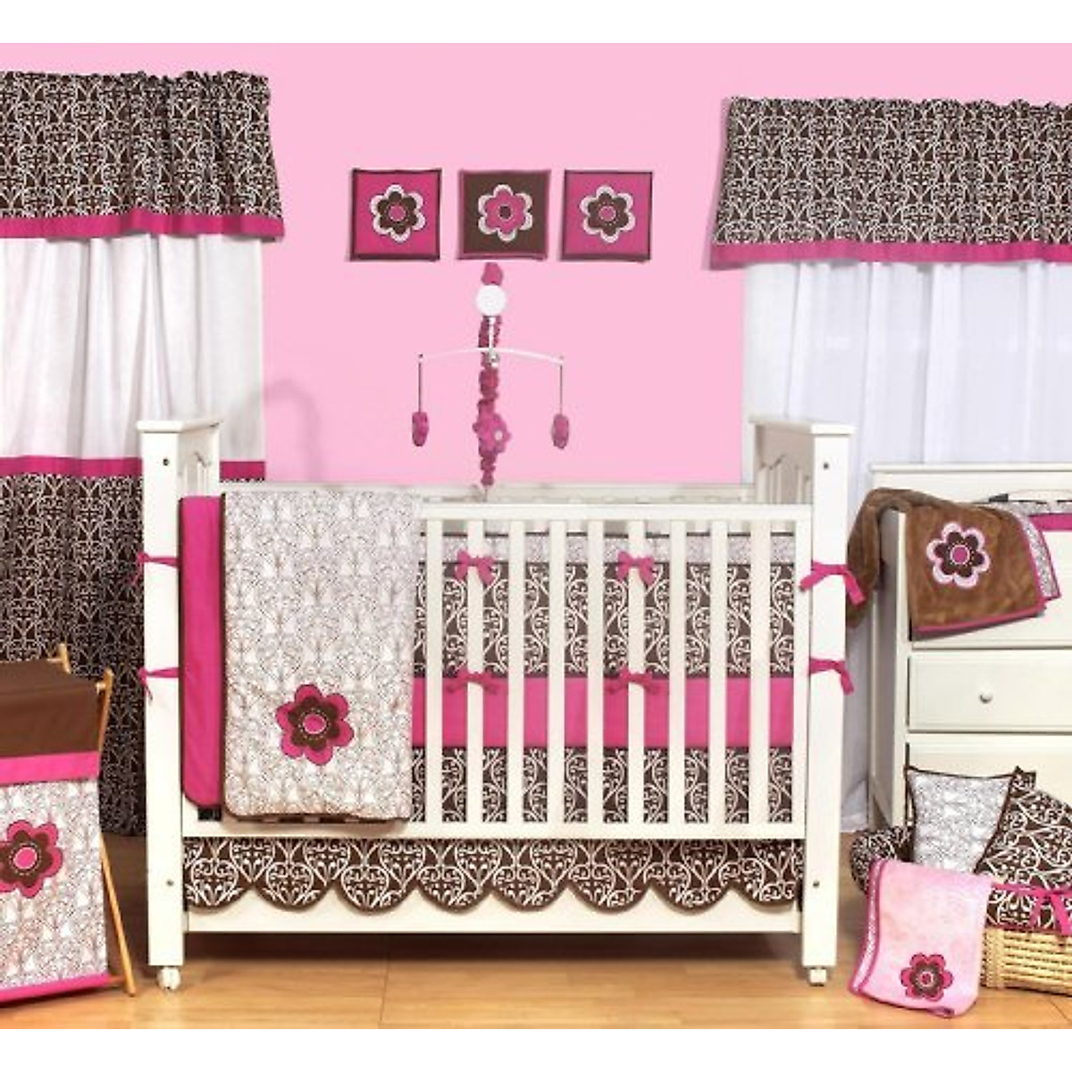 Bacati - Damask Pink/chocolate Hamper