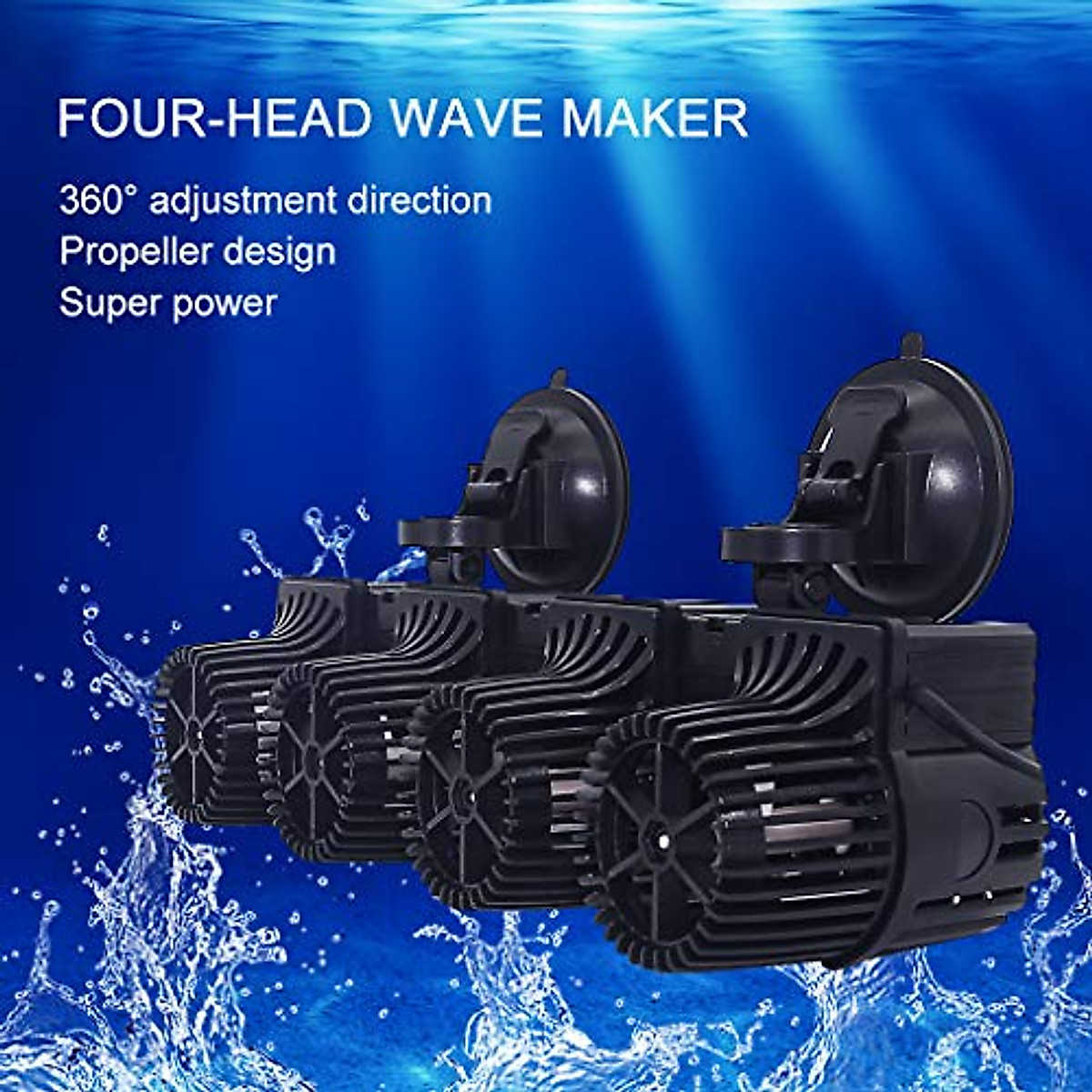 Upettools Wavemaker Aquarium Circulation Pump, Aquarium Controllable Submersible Circulation Powerhead Powerful Suction Cup 4-Head Pump for Freshwater & Saltwater 48000L/H