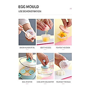 4 Pcs/Set Cute Egg Boiler Plastic Egg Poacher Set Kitchen Egg Cooker Tools Egg Mold Form with Lid Brush Pancake Maker