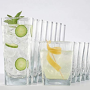 Everyday Drinking Glasses Set of 8 Drinkware Kitchen Glasses for Cocktail, Iced Coffee, Beer, Ice Tea, Wine, Whiskey, Water, 4 Tall Highball Glass Cups & 4 Short Old Fashioned Drinking Glass