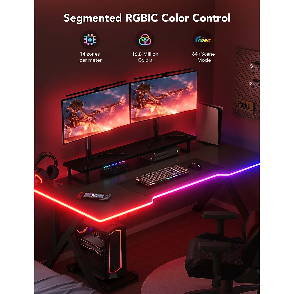 Govee RGBIC Gaming Lights, 10ft Neon Rope Lights Bundle Music Sync Box, Bluetooth Group Control 7 Devices