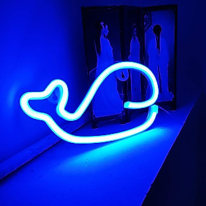 LED Whale Neon Sign Light for Wall Decor, Whale Signs Night Light Wall Art, Bedroom Decorations, Home Accessories, Party and Holiday Decor (Blue)