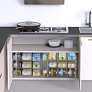 Bextsrack Can Rack Organizer for Pantry, Stackable Can Storage Holder with Side Basket Holds Up to 42 Cans for Kitchen Pantry Cabinet - Silver