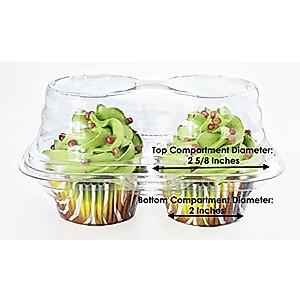 Katgely 2 Compartment Cupcake Container - Deep Cupcake Carrier Holder Box - BPA-Free - Clear Plastic Stackable (50)
