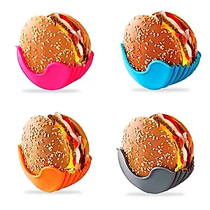 Hamburger Holders silicone burger holder plastic hamburger baskets clean eating containers 4 HOLDERS sandwich containers kids burger holder for eating