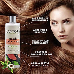 Plantoria Peach Body Wash | Plant Based Pure Natural Bodywash for Women & Men | Antioxidant Rich Body Skin Care Products With Deionized Water, Peach, Sweet Almond & Cactus | High in Vitamin A & C
