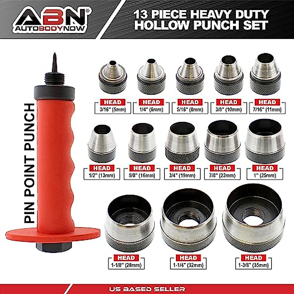 ABN Hollow Punch Kit Leather Punches Tools Hole Punch Set Gasket Punch Set Gasket Cutter 3/16 to 1-3/8in (5-35mm)